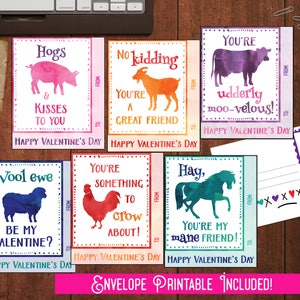 Kids Valentines Cards Horse Cow Pig Farm Animal for School Boys Girls ...