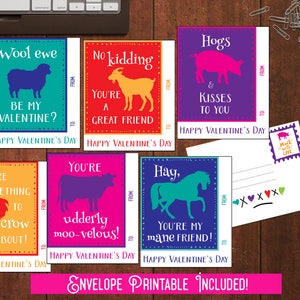 Kids Valentines Cards Horse Cow Pig Farm Animal for School Boys Girls ...