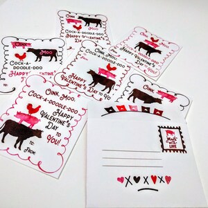 Kids Valentine Cards Farm Animals School Valentines Cow Pig Valentines ...
