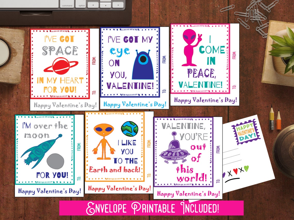 Kids Valentine Cards Aliens Outer Space Valentines for Boys - Etsy