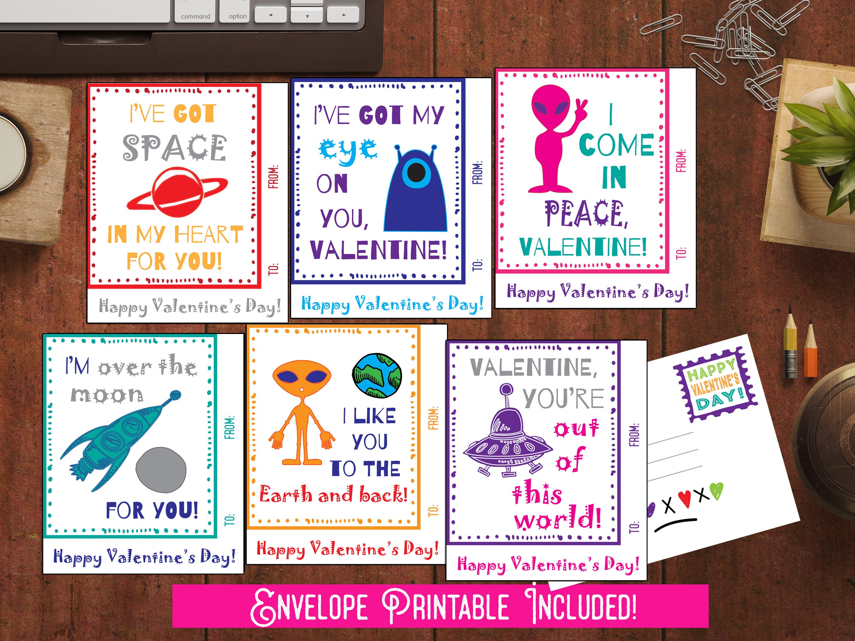 Kids Valentine Cards Aliens Outer Space Valentines for Boys Valentines ...
