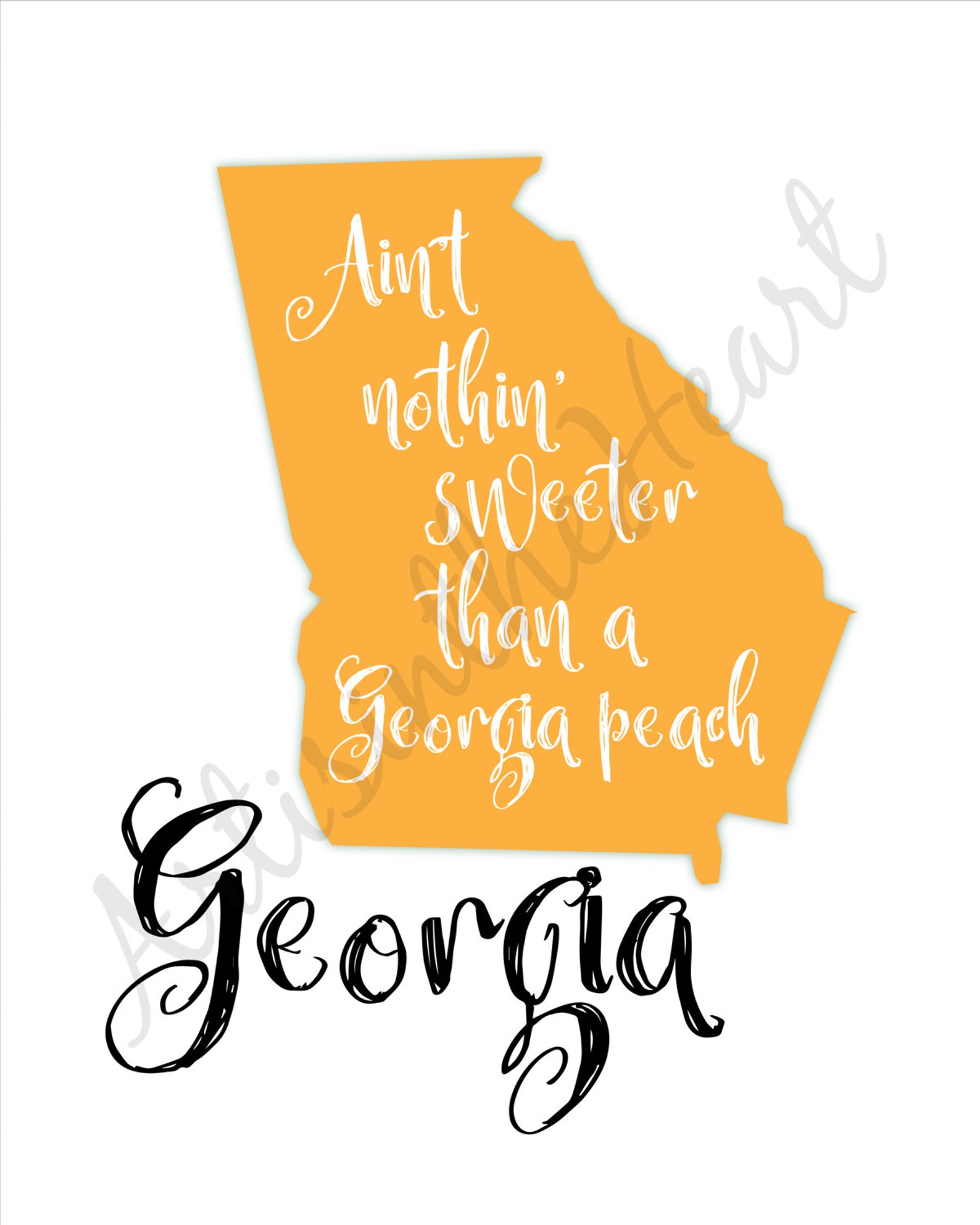 Georgia State Print Georgia Peach Georgia Map Printable | Etsy