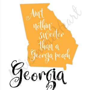 Georgia State Print, Georgia Peach, Georgia Map Printable, Georgia ...