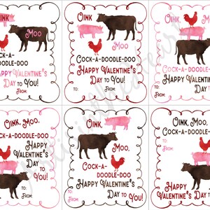 Kids Valentine Cards Farm Animals School Valentines Cow Pig Valentines ...