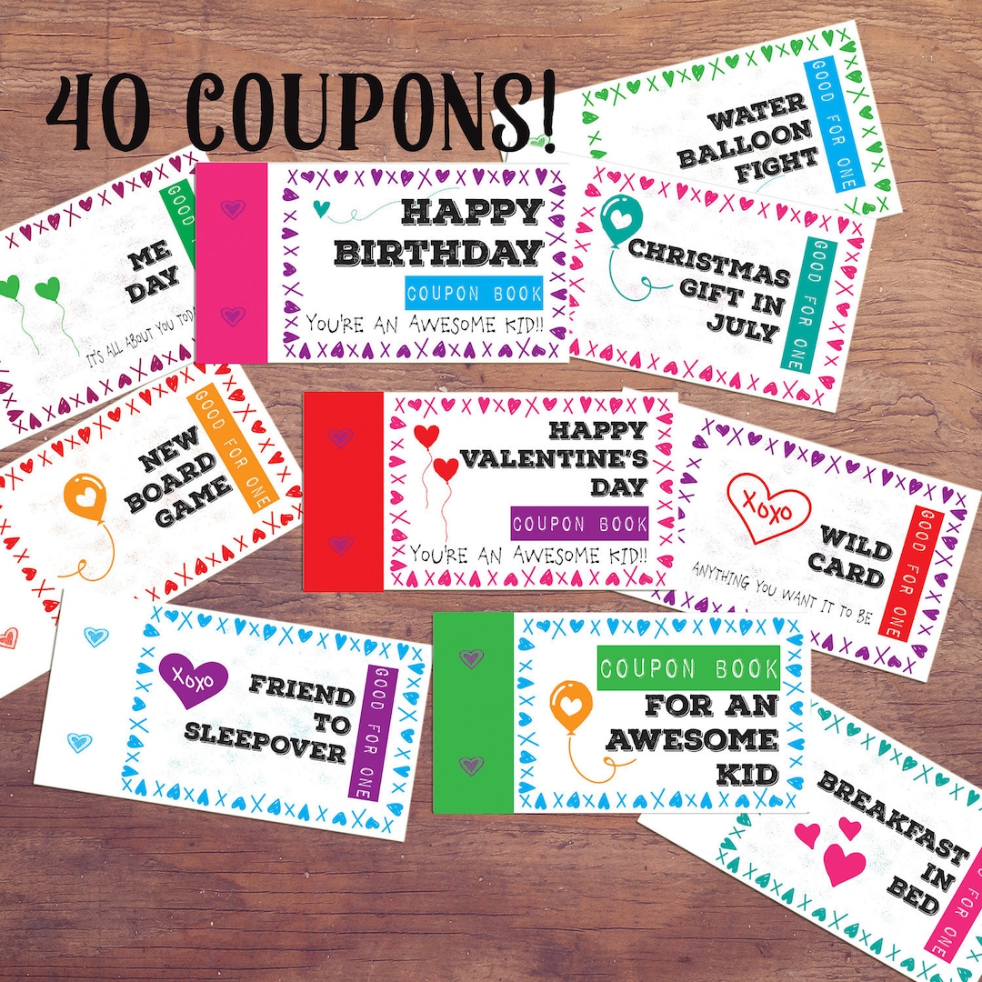 Kids Coupon Book Gift Printable Birthday Coupons Instant Download DIY ...