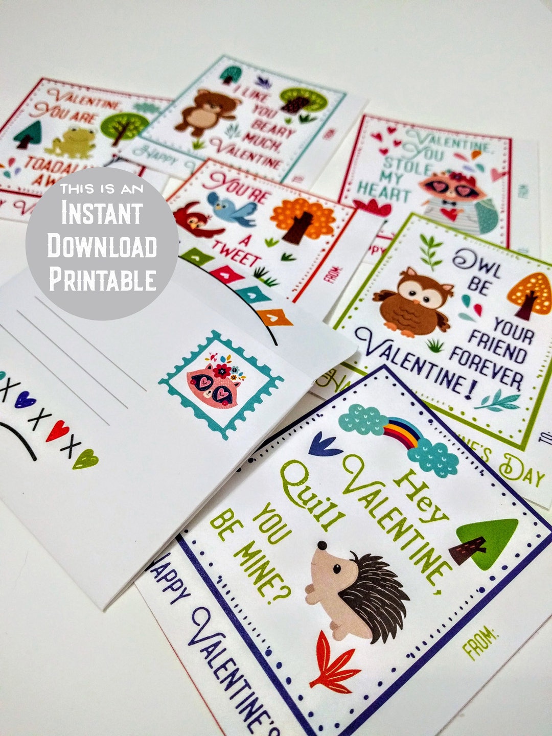 Kids Valentine Cards, Woodland Animals Valentines Hedgehog Owl for ...