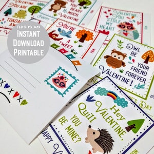 Kids Valentine Cards, Woodland Animals Valentines Hedgehog Owl for ...