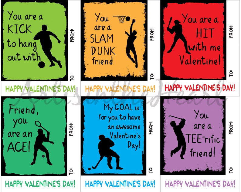 Sports Valentines for Boys Soccer Hockey Baseball Valentines for School ...