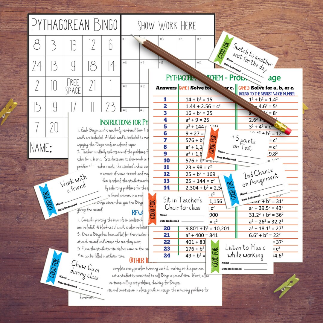Homeschool Math Teacher Activity, Pythagorean Theorem Bingo, Back to ...