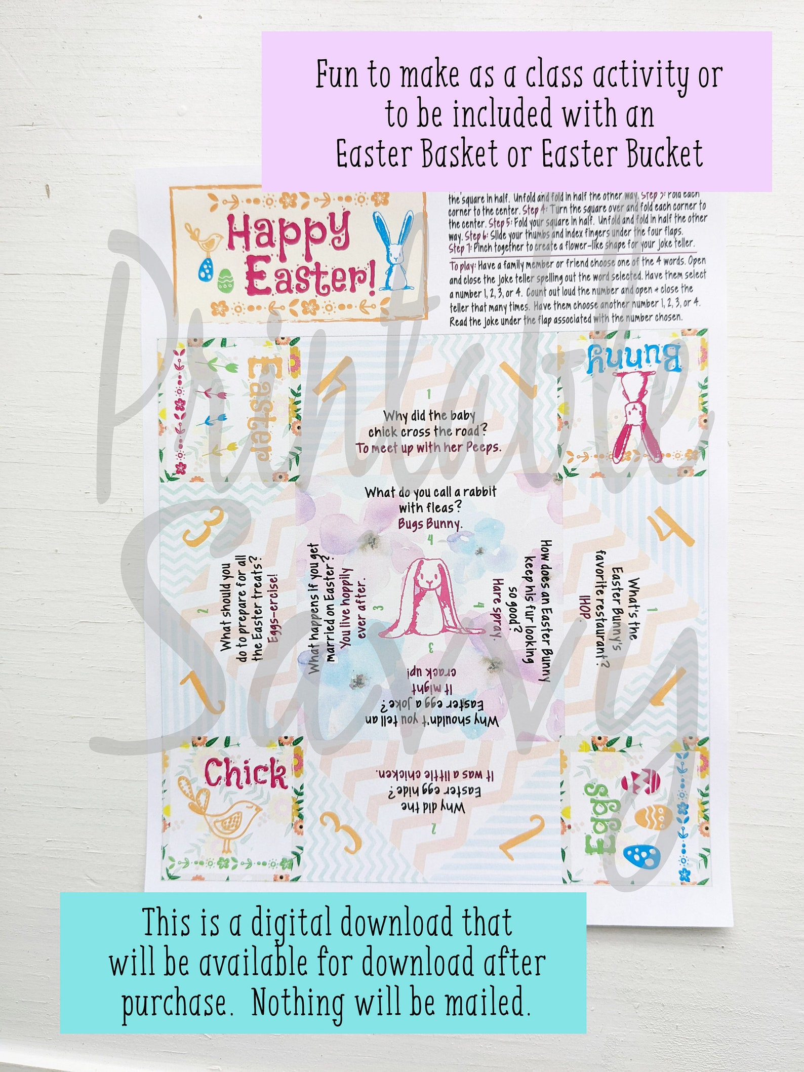 Easter Activity for Kids Fortune Teller Cootie Catcher Jokes | Etsy