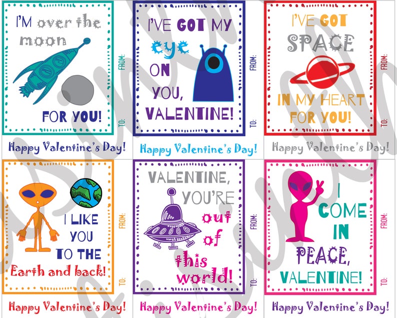 Kids Valentine Cards Aliens Outer Space Valentines for Boys - Etsy