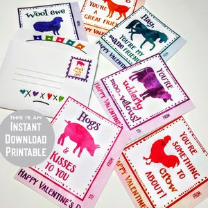 Kids Valentines Cards Horse Cow Pig Farm Animal for School Boys Girls ...