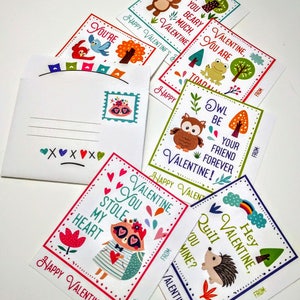 Kids Valentine Cards, Woodland Animals Valentines Hedgehog Owl for ...