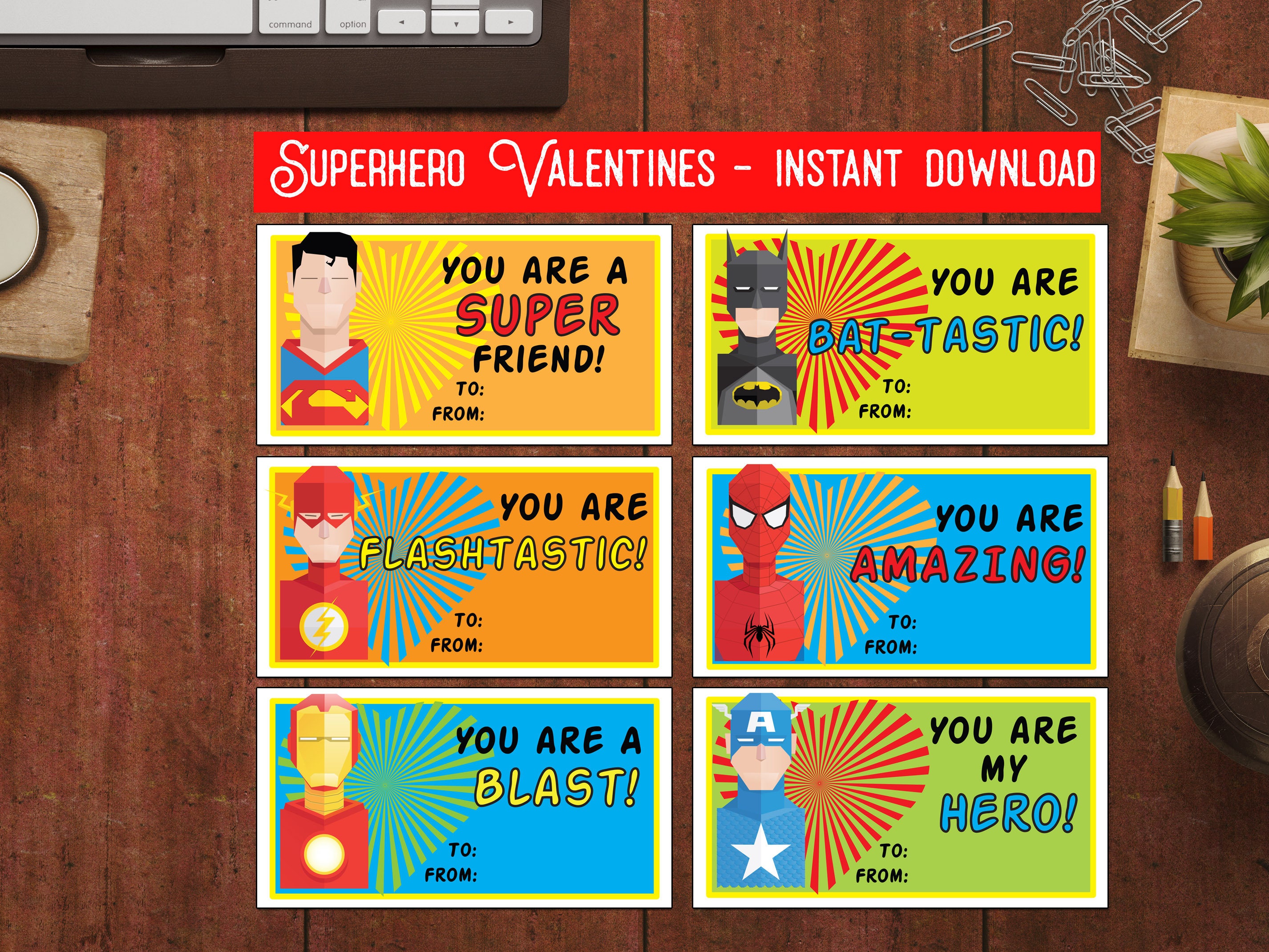Superhero Valentine's Day Cards for Boys, School Valentines Cards for ...