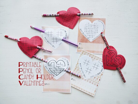 Valentine Cards for Kids Pencil Holder Valentines Teacher | Etsy
