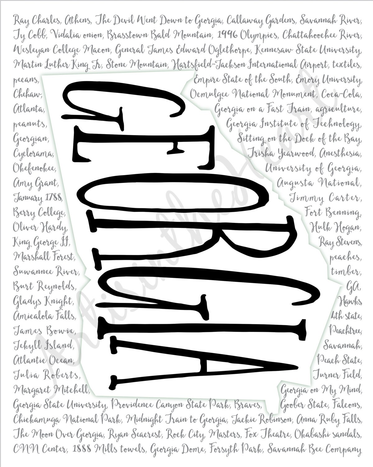 Georgia Print, Georgia Peach, Georgia State Print, Georgia Map ...