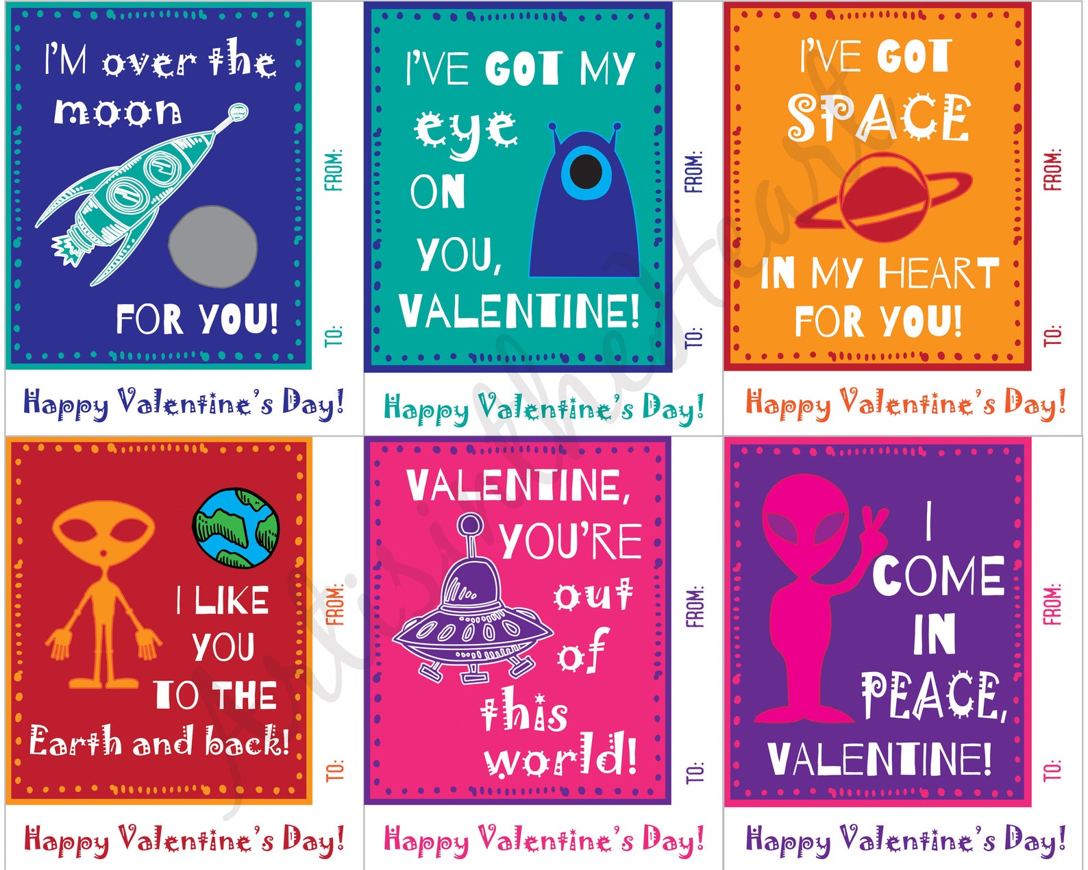 Kids Valentine Cards Aliens Outer Space Valentines for Boys - Etsy