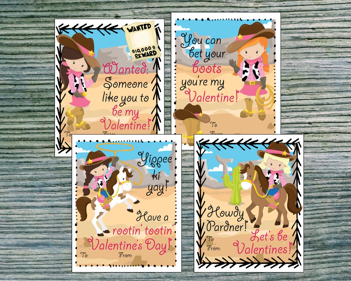 Kids Valentine Cards for School Horse Cowboy Cowgirl - Etsy