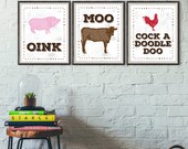 Farm Animal Nursery Print Pig Cow Rooster Oink Moo Cock A - Etsy