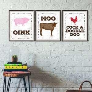 Farm Animal Nursery Print Pig Cow Rooster Oink Moo Cock A - Etsy