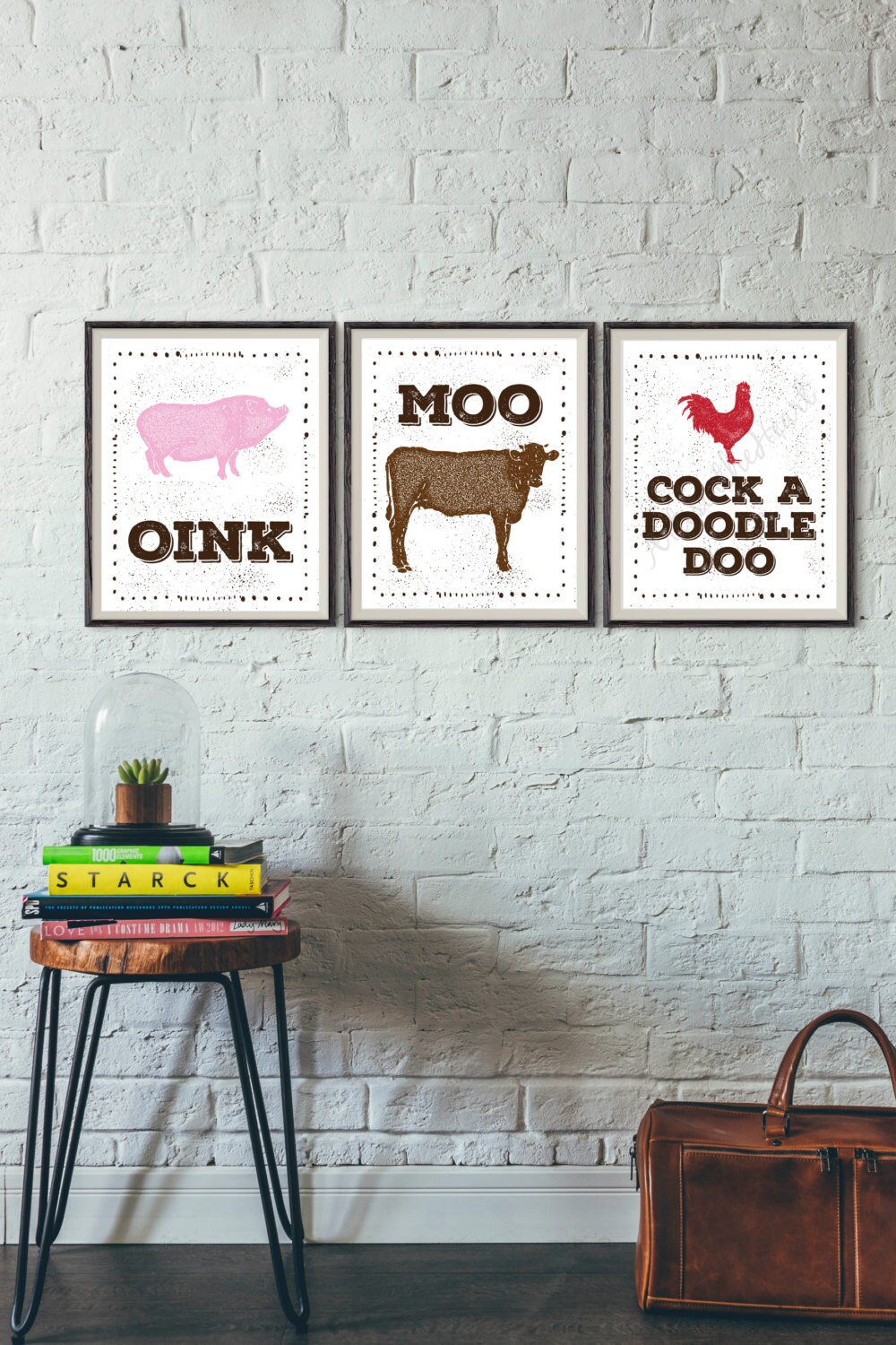 Farm Animal Nursery Print Pig Cow Rooster Oink Moo Cock A - Etsy