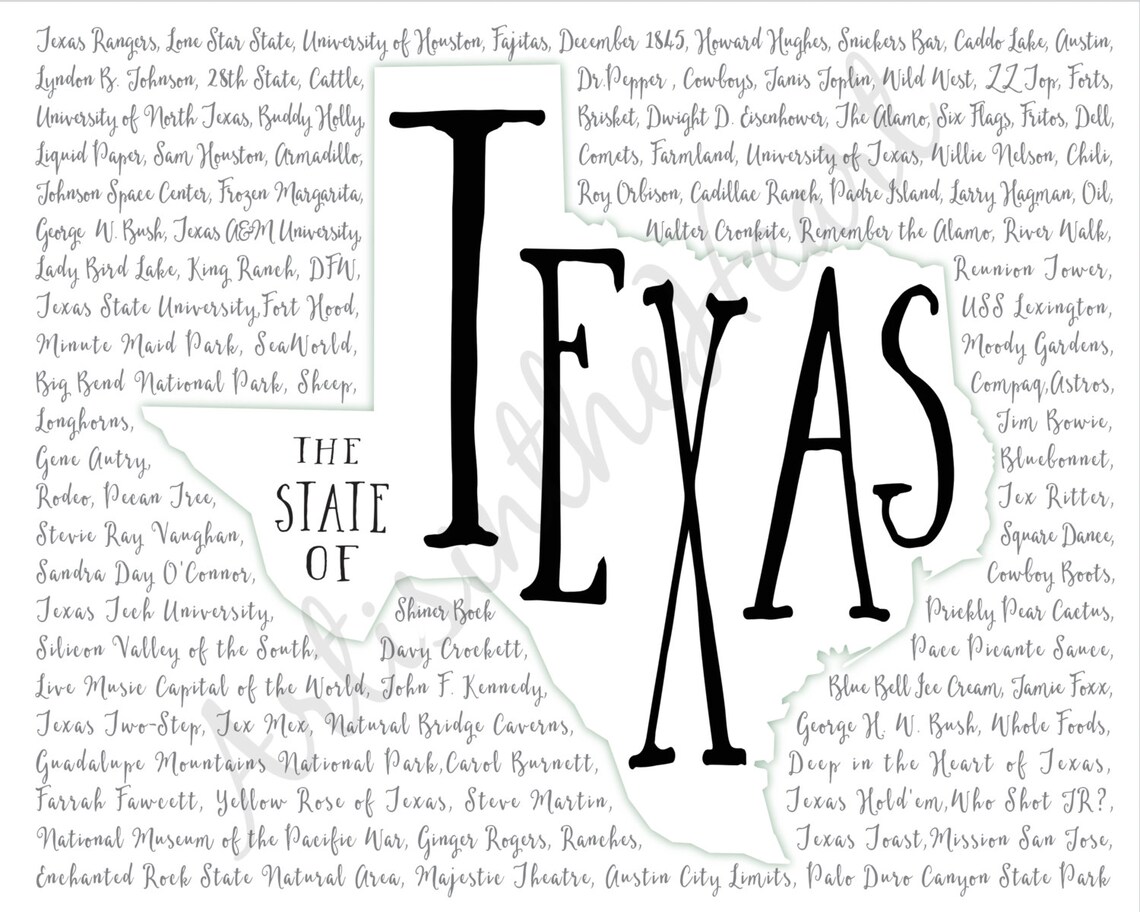 Texas Print Texas State Print Texas Map Printable Texas - Etsy