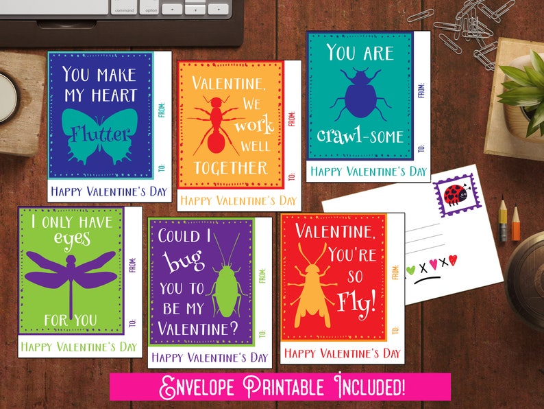 Valentines for Kids Love Bugs Valentines for Boys Girls Diy Cards Pdf ...