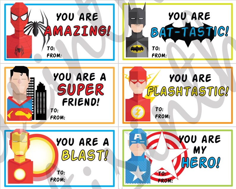 Superhero Valentine's Day Cards for Boys, School Valentines Cards for ...