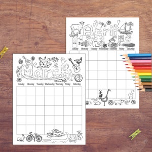 Undated Coloring Calendar Instant Digital Download DIY Printable ...