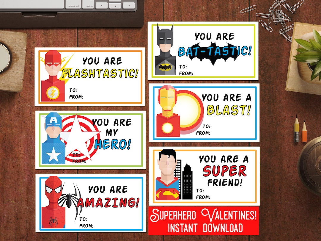 Superhero Valentine's Day Cards for Boys, School Valentines Cards for ...