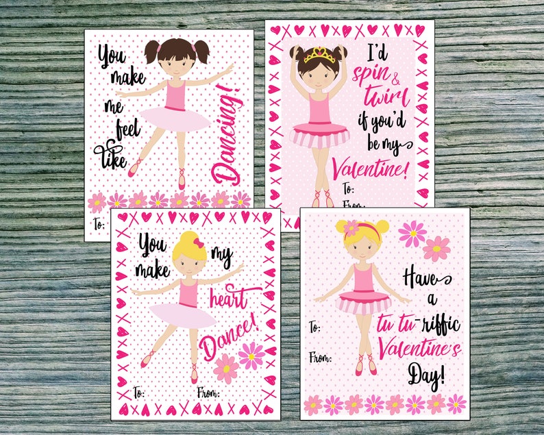 Kids Valentine Cards for School Ballerina Dancer Valentines for Girls ...