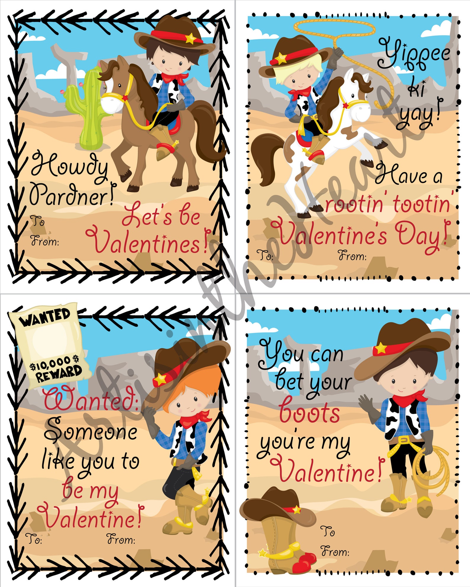 Kids Valentine Cards for School Horse Cowboy Cowgirl - Etsy