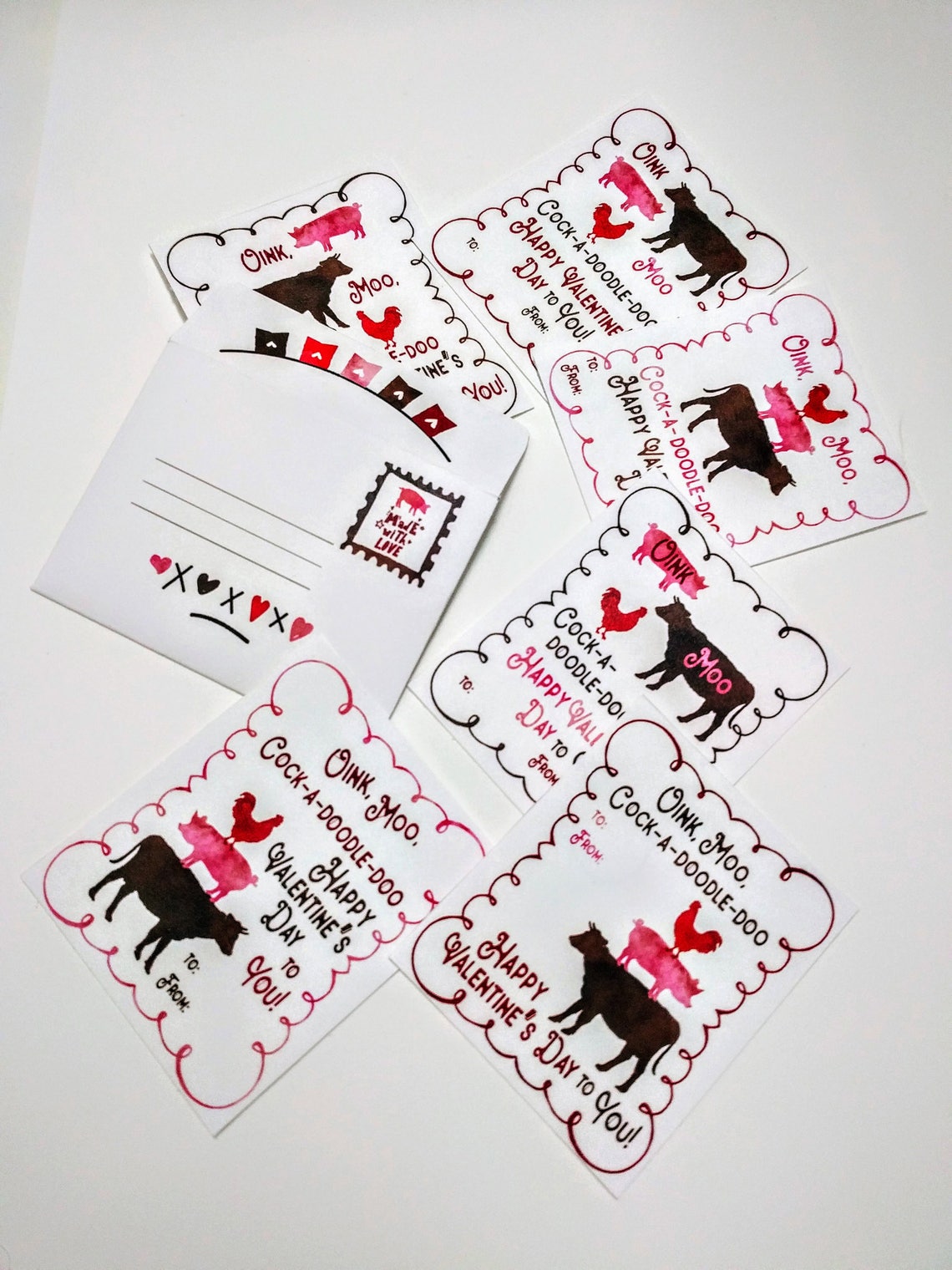 Kids Valentine Cards Farm Animals School Valentines Cow Pig | Etsy