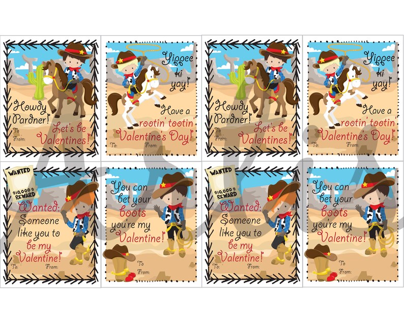 Kids Valentine Cards for School Horse Cowboy Cowgirl - Etsy