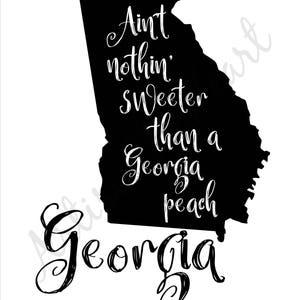 Georgia State Print, Georgia Peach, Georgia Map Printable, Georgia ...