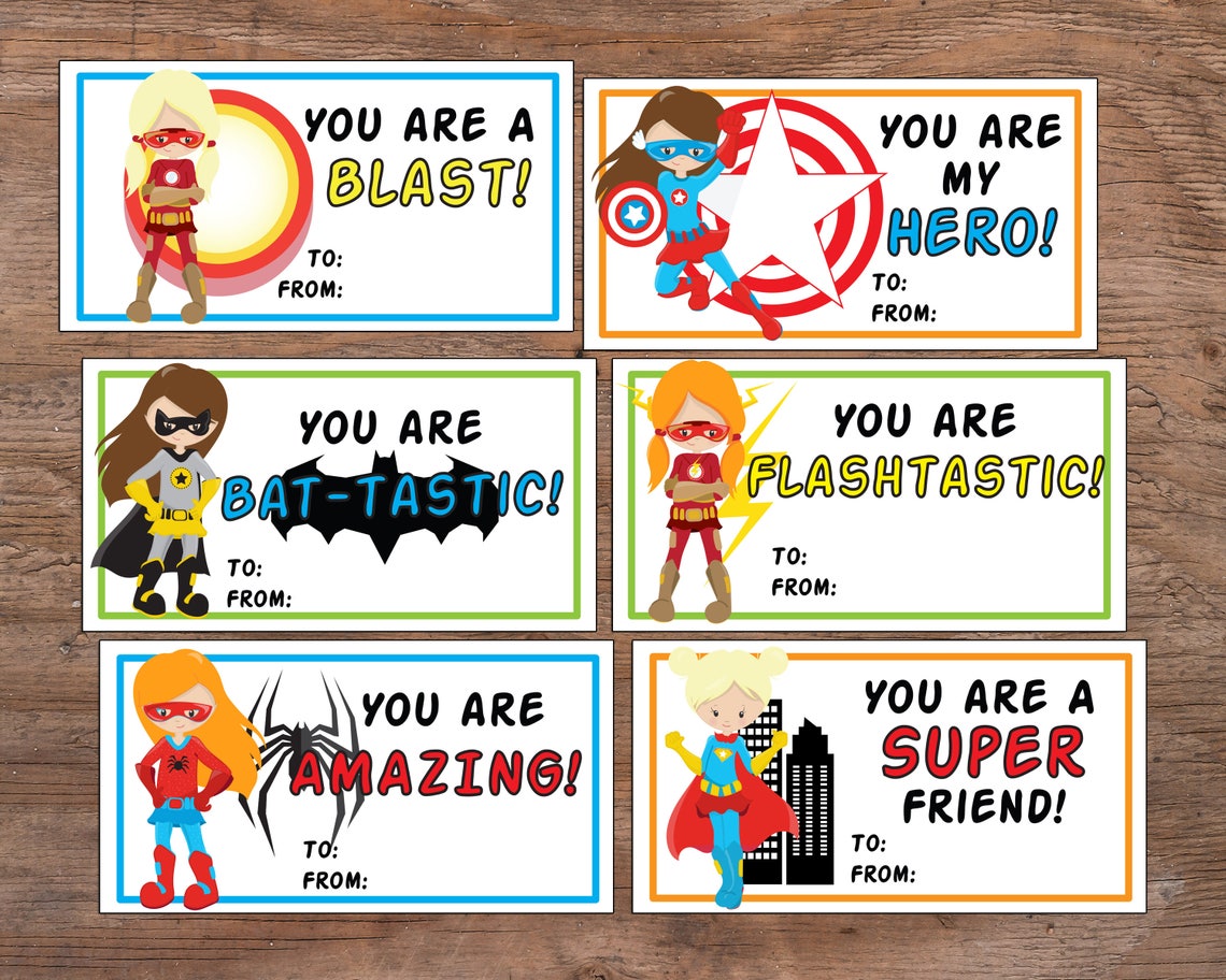 Superhero Valentine's Day Cards for Girls, School Valentines Cards for ...