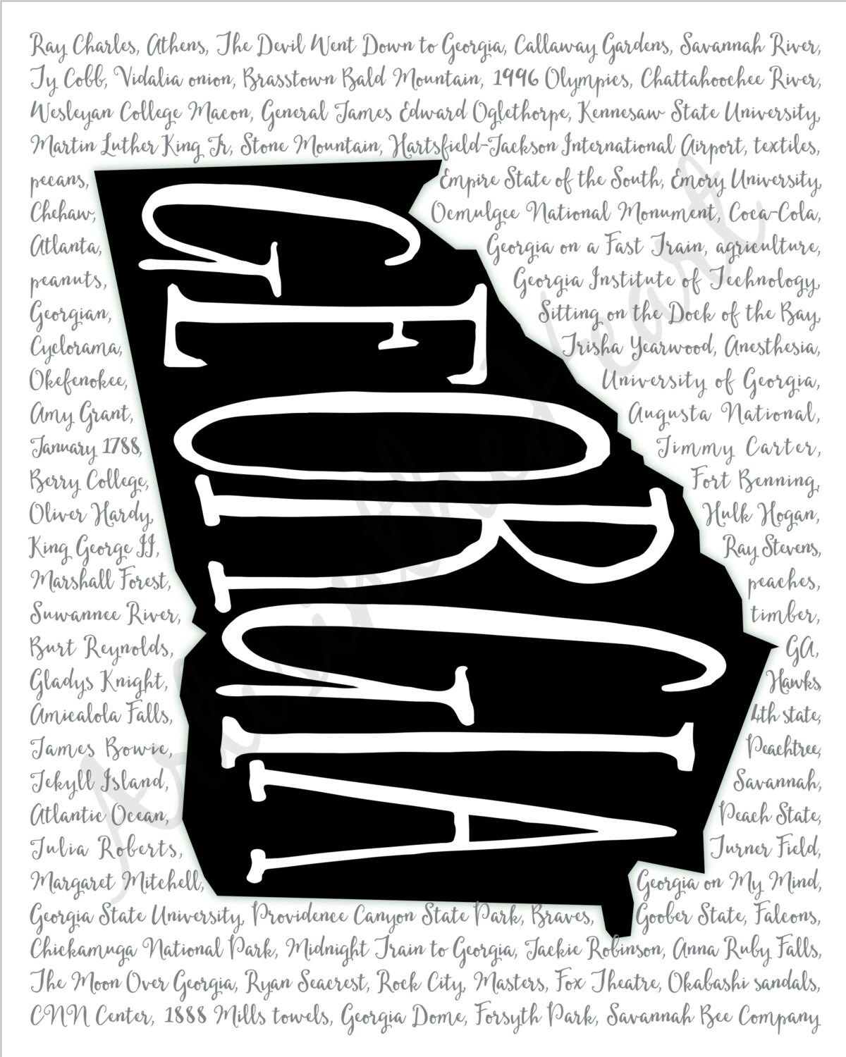 Georgia Print Georgia Peach Georgia State Print Georgia Map | Etsy