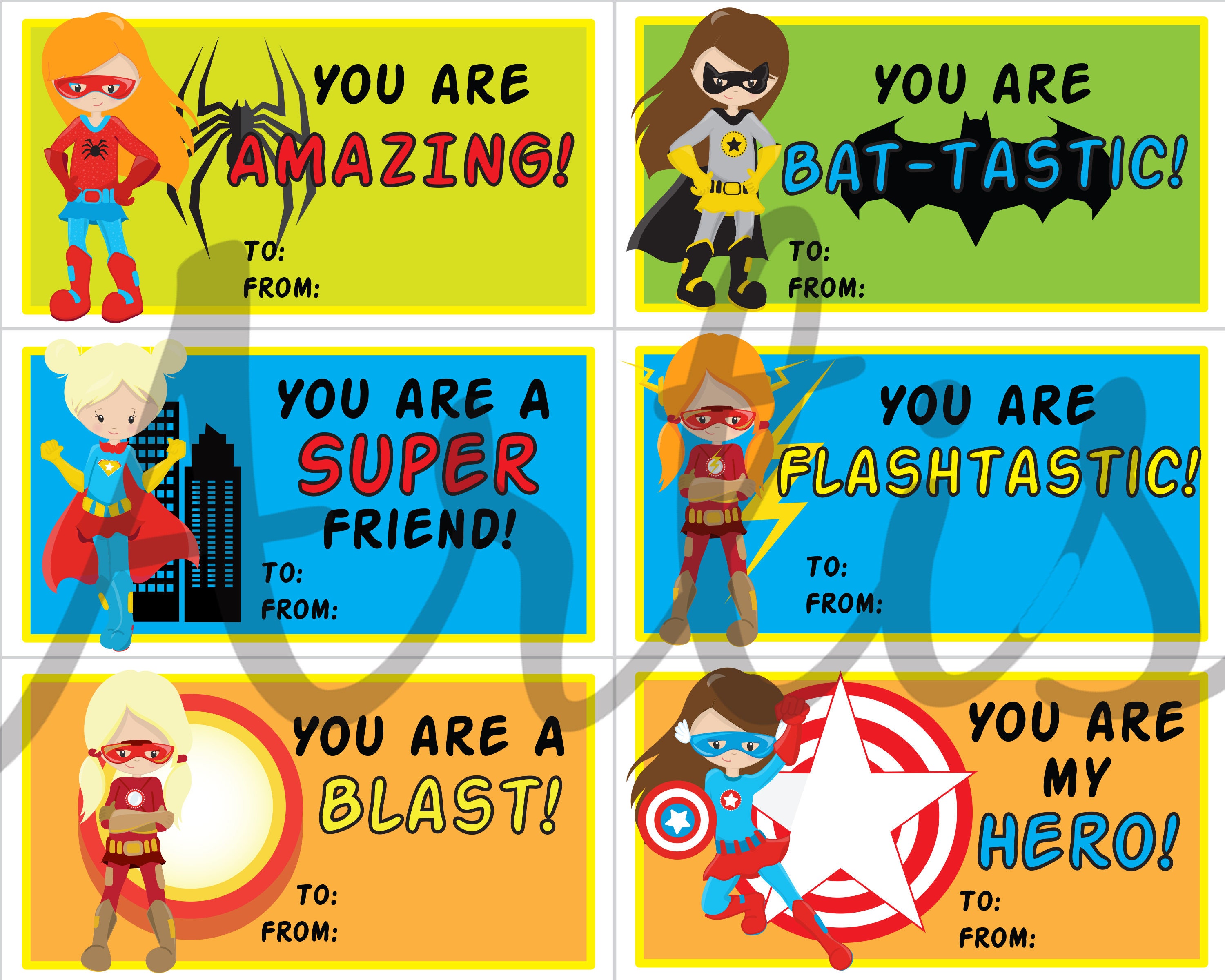 Superhero Valentine's Day Cards for Girls School - Etsy