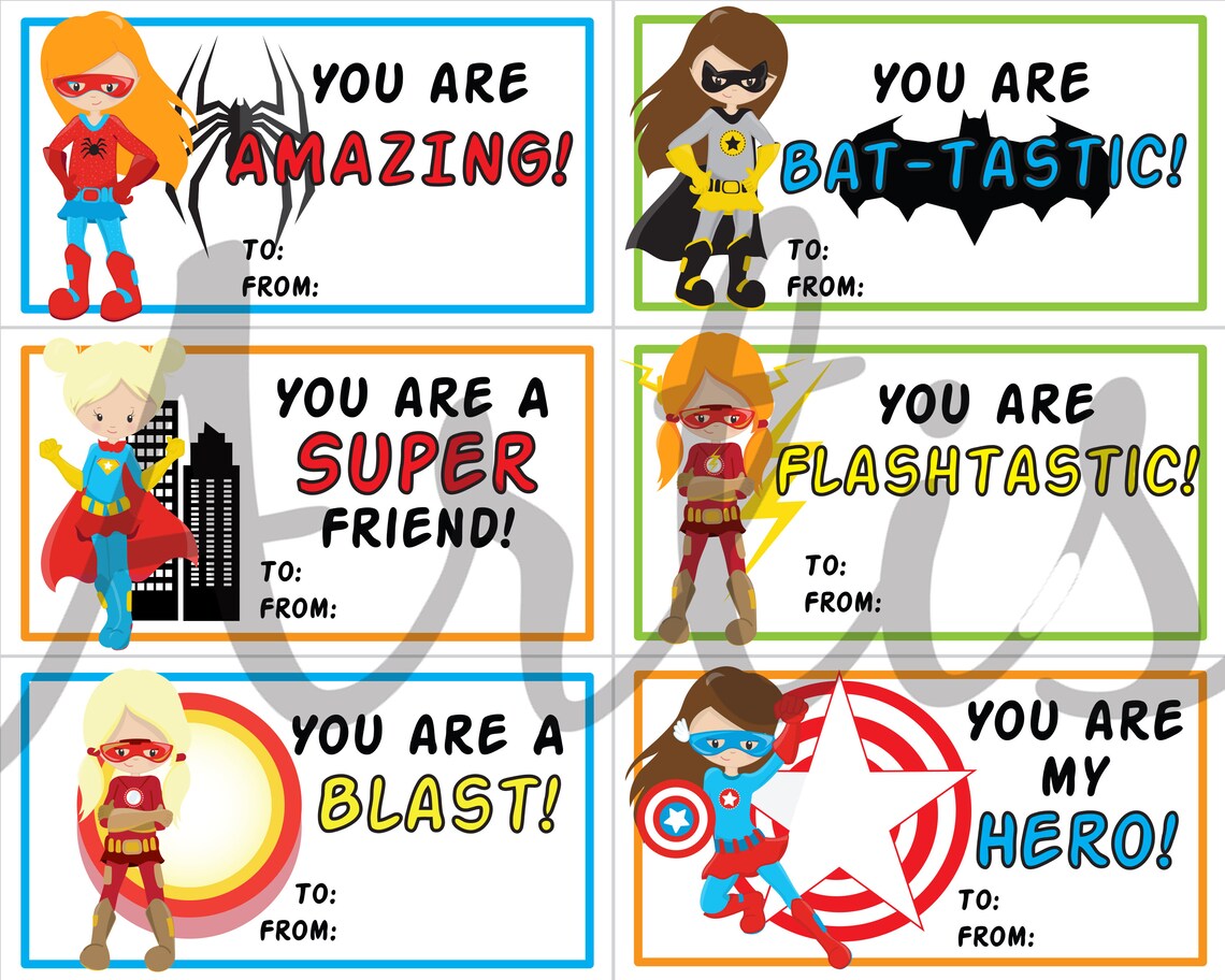 Superhero Valentine's Day Cards for Girls, School Valentines Cards for ...