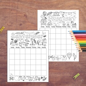 Coloring Calendar Coloring Pages Undated Printable Coloring - Etsy