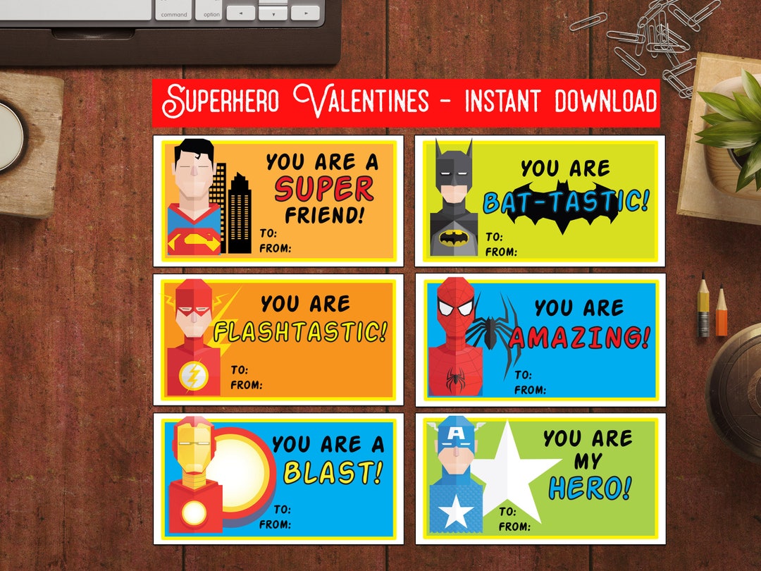 Superhero Valentine's Day Cards for Boys, School Valentines Cards for ...