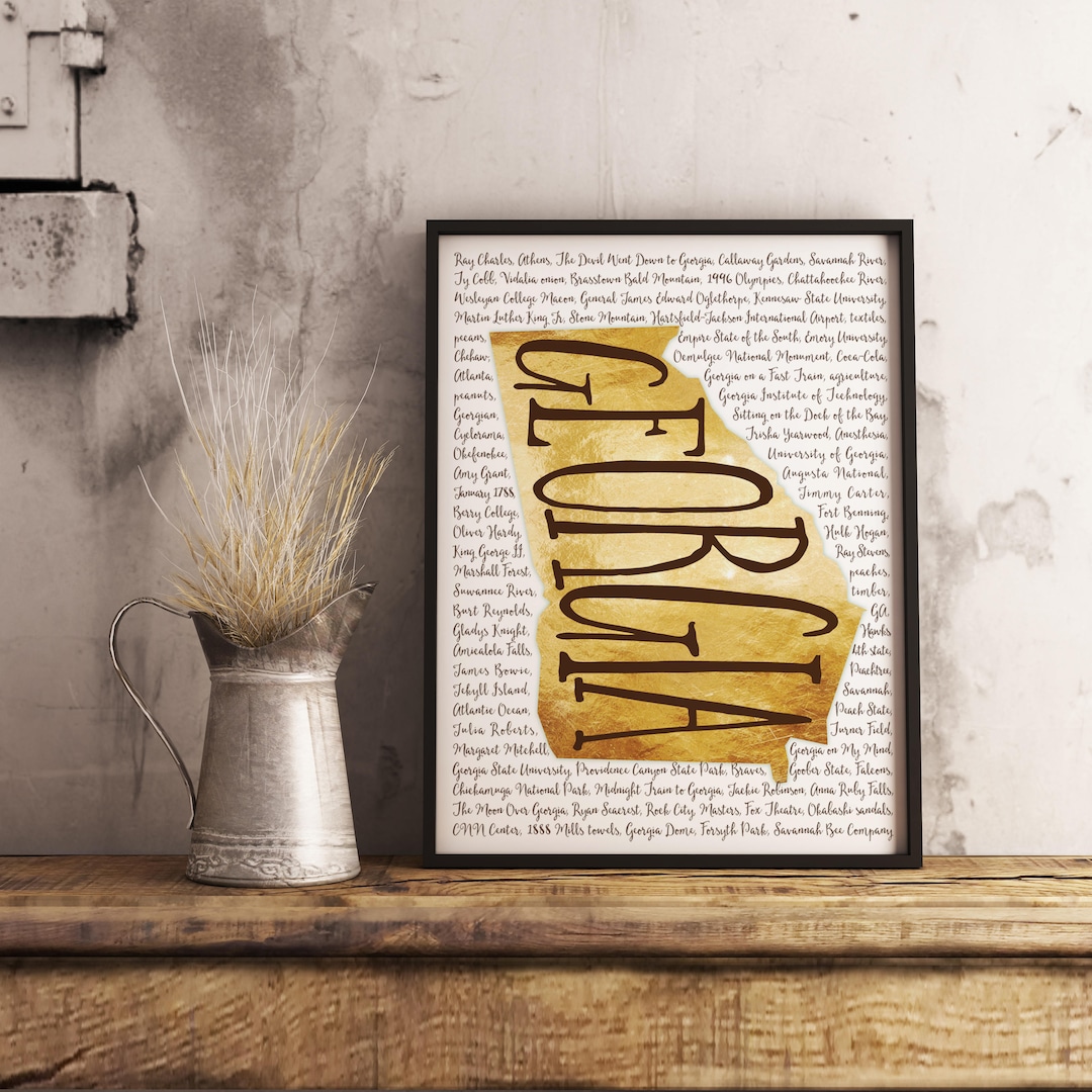 Georgia Print, Georgia Peach, Georgia State Print, Georgia Map ...