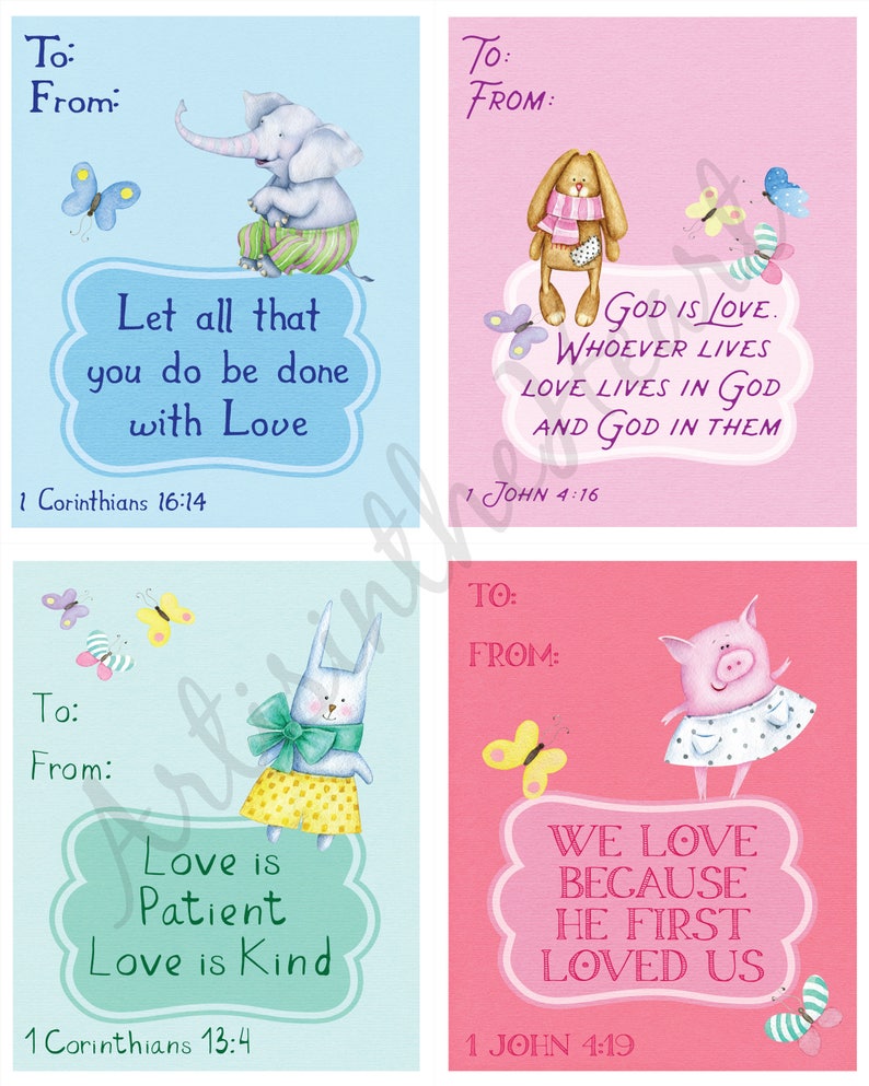 Kids Valentine's Day cards Christian for school Bible | Etsy