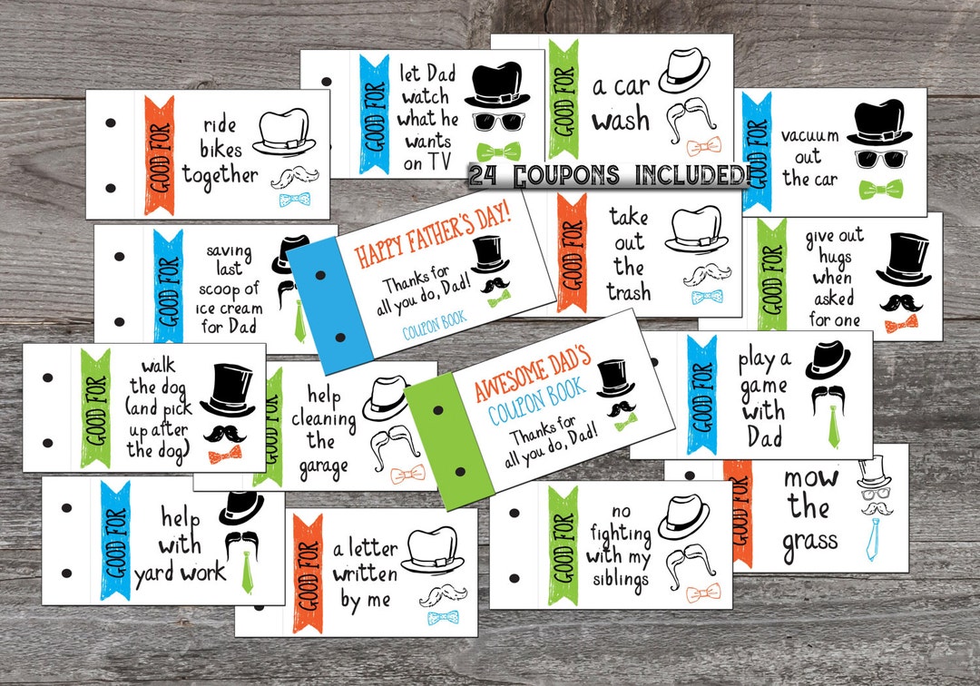 Coupon Book for Dad, Father's Day Gift From Kids, Printable Coupon Book ...