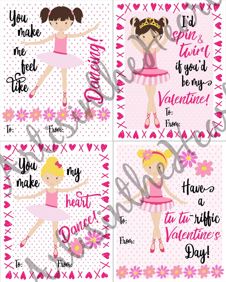 Kids Valentine Cards for School Ballerina Dancer Valentines for Girls ...