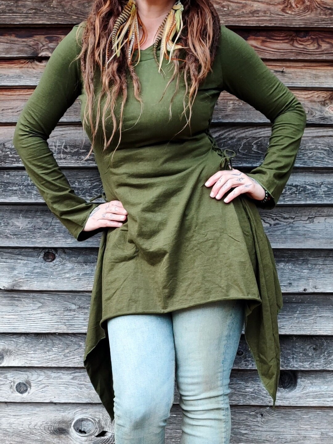 Elven Tunic, Asymmetrical and Pointed Cut, Corsets on the Sides, Etnik ...
