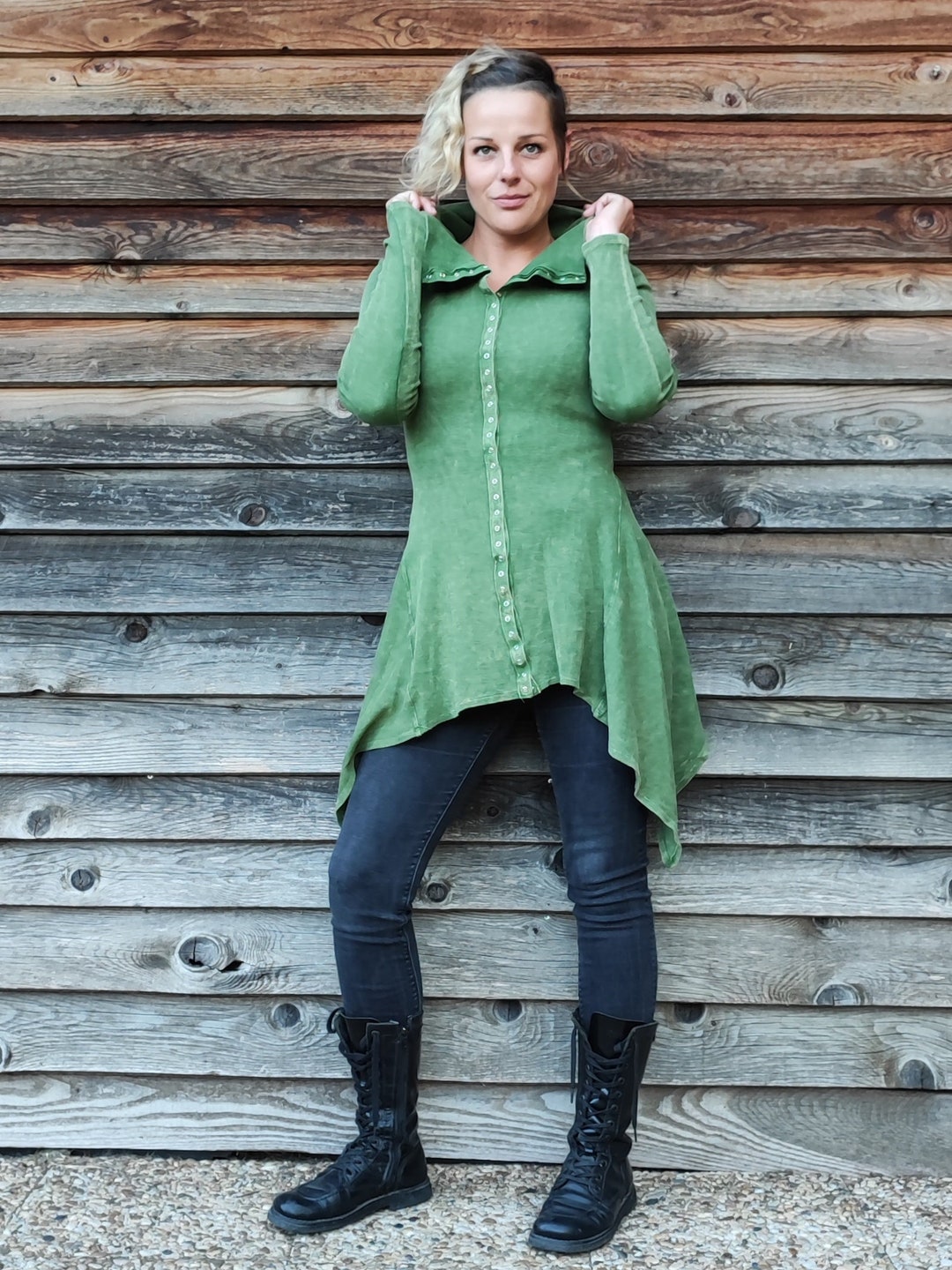 Pointed Asymmetrical Cut Thermal Jacket, High Collar, Alternative ...