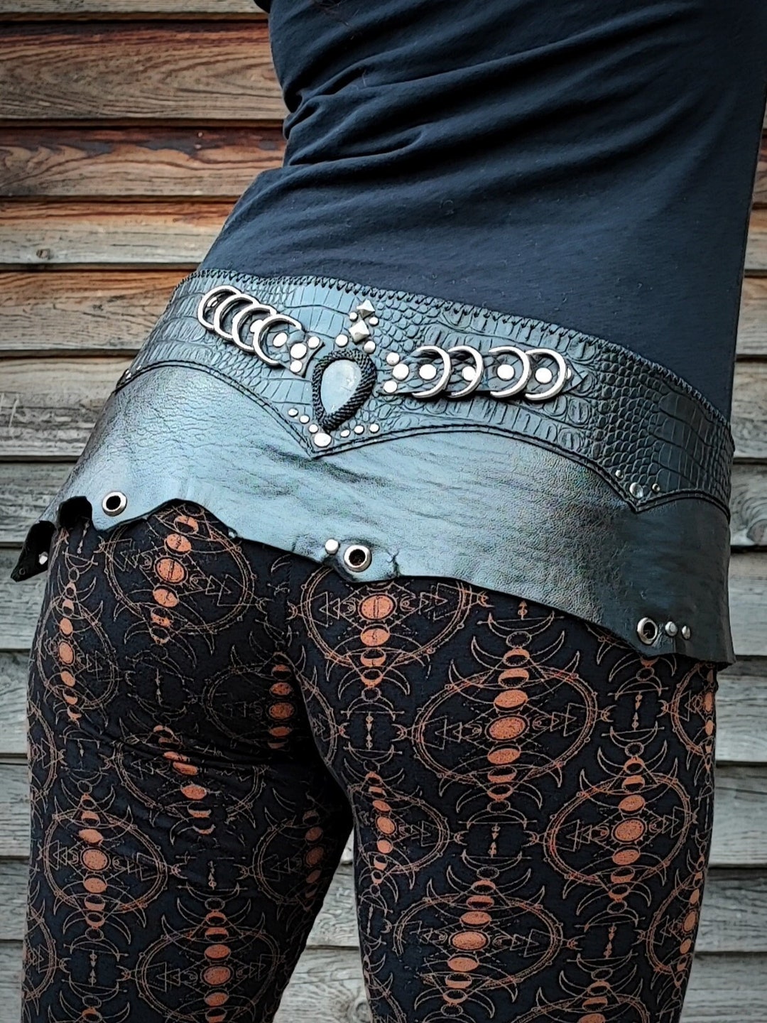 Wide Leather Belt, Tribal Overskirt, With Black Shungite Stone and ...