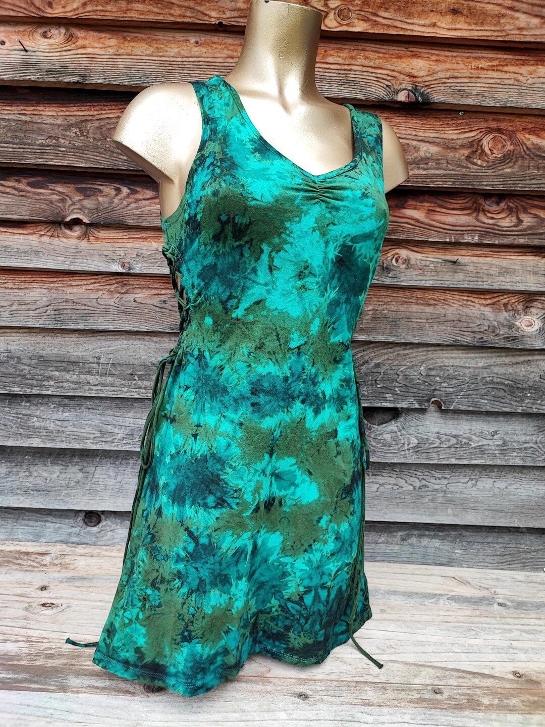 Short, Close-fitting Corset Dress, Blue-green Tie Effect, Braided Sides ...