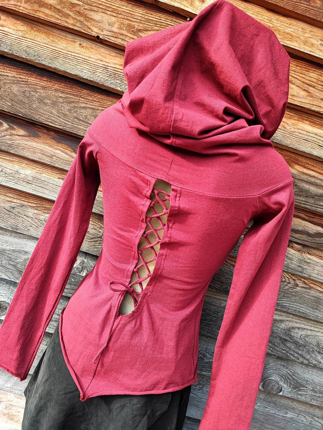 Women's Long Sleeve Top, Mega Large Hood, Fuzzy Cowl Neck, Open Back ...